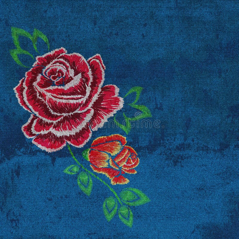 Denim Embroidery Rose stock illustration. Illustration of ornament ...