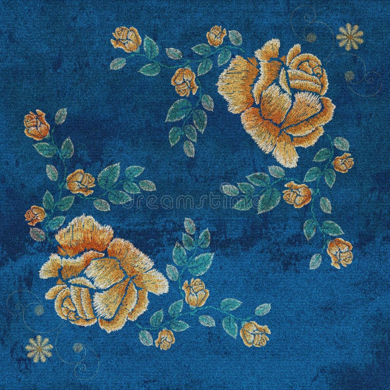 Denim Embroidery Rose stock illustration. Illustration of botanical ...