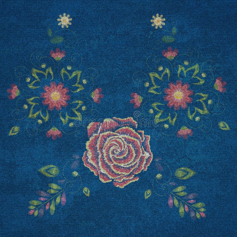 Denim Embroidery Rose stock illustration. Illustration of textile ...