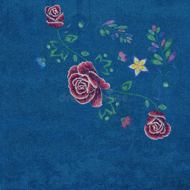 Denim Embroidery Rose stock illustration. Illustration of texture ...