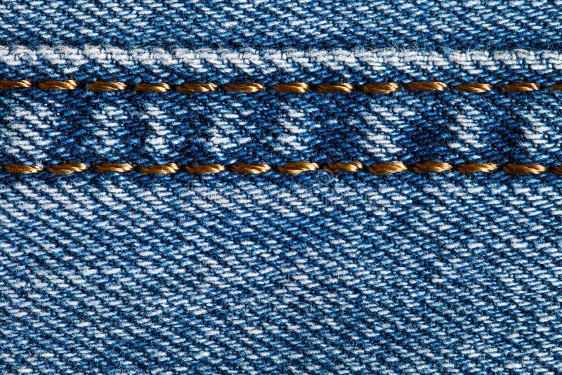 Denim Fabric, Background Structure, Stitched Stitch with Gold Threads ...
