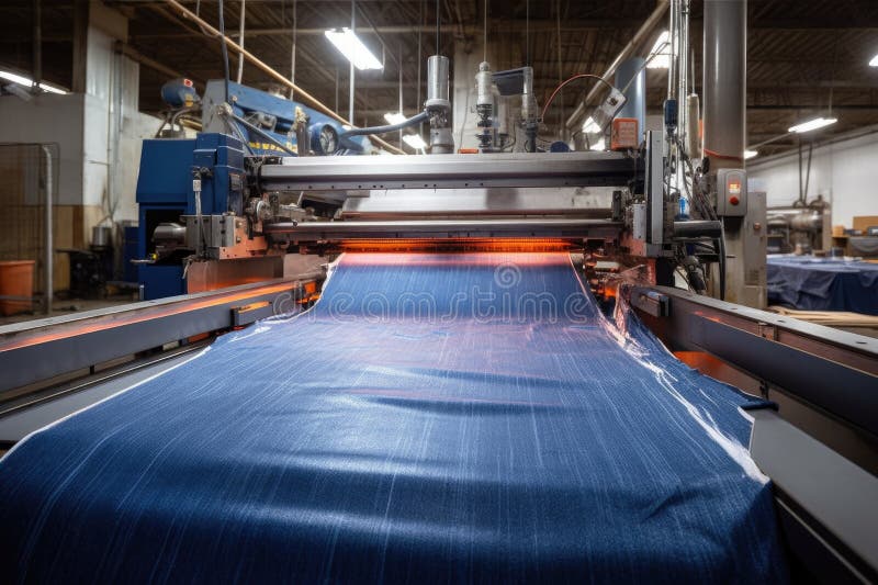 Denim Fabric Being Cut with Automated Machine Stock Photo - Image of ...