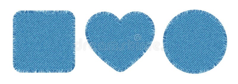Denim Fabric Patches in Shape of Heart, Square Stock Vector ...