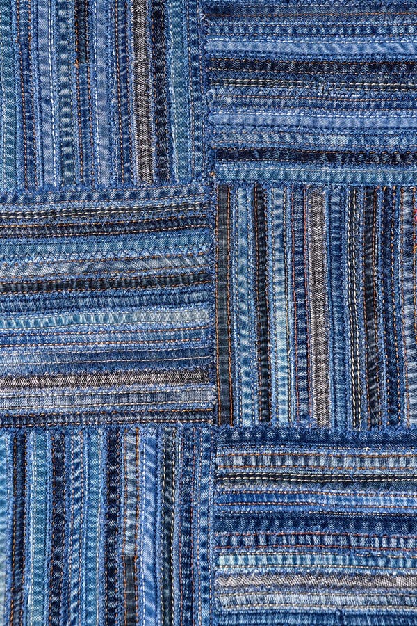 Denim Fabric Pattern in Patchwork Style Stock Photo - Image of canvas ...