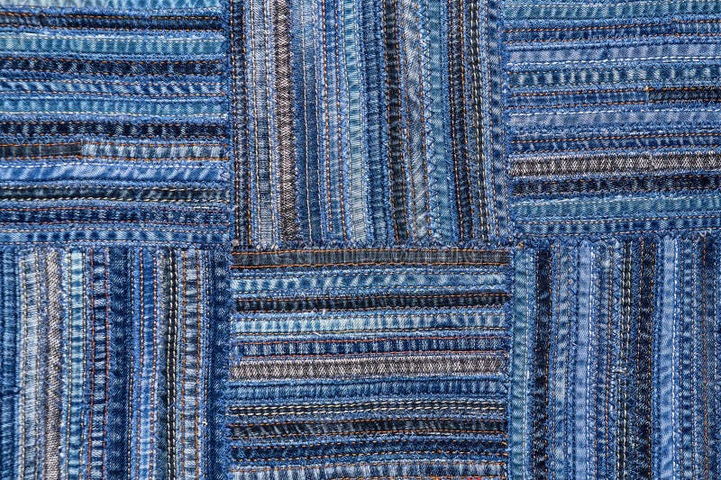 Denim Fabric Pattern in Patchwork Style Stock Photo - Image of grunge ...