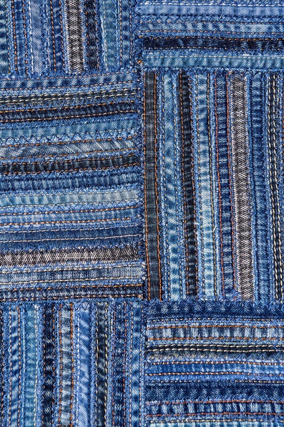 Denim Fabric Pattern in Patchwork Style Stock Image - Image of detail ...