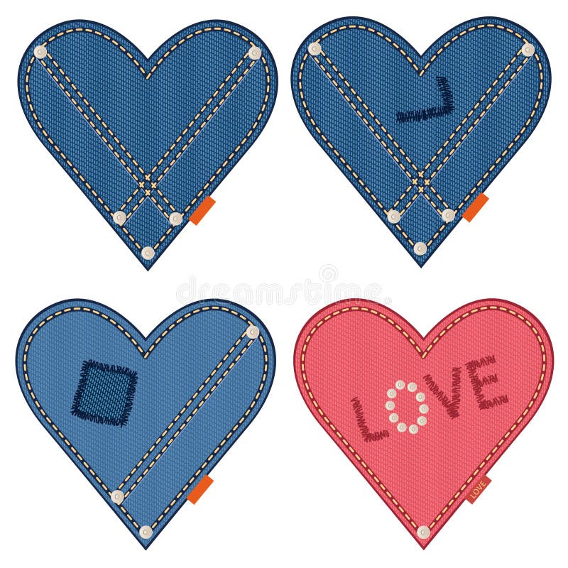 Denim hearts stock vector. Illustration of sewn, adolescence - 17935709