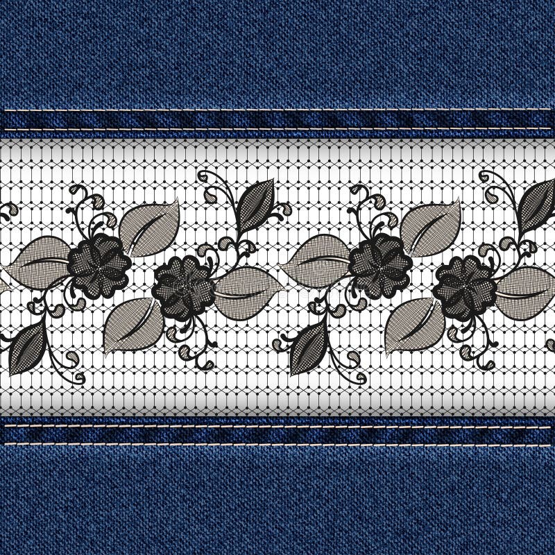 Denim Horizontal Background with Black Lace Ribbon. Stock Vector ...