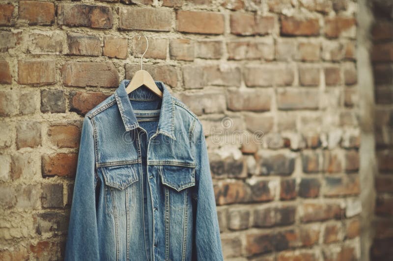 Denim Jacket Hanging Rustic Brick Wall Blank Space Creative Text Design ...