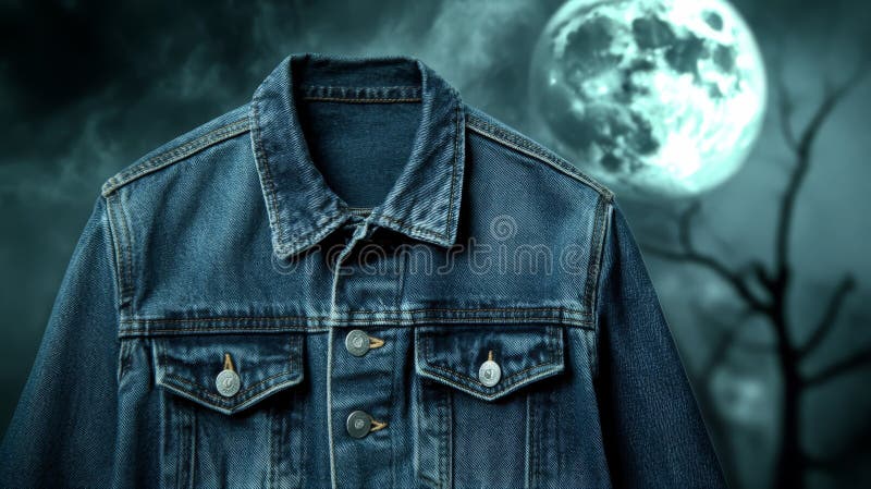 Denim Jacket on Hanger before Full Moon and Tree Stock Photo - Image of ...