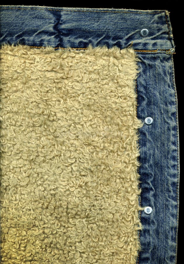 Denim Jacket Pocket Detail with Sheep Skin Texture Stock Image - Image ...