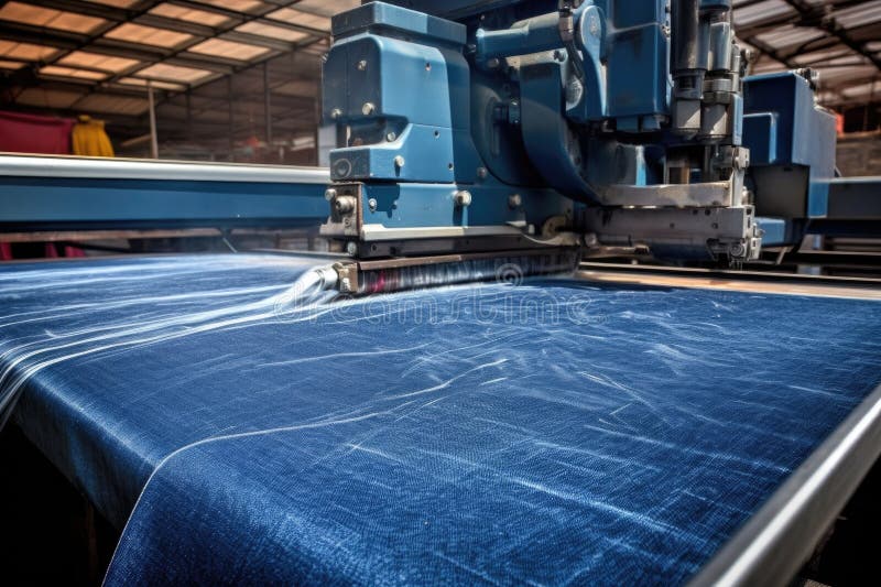 Denim Jeans Being Cut by Automated Machine Stock Illustration ...