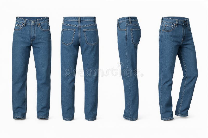 Denim Jeans Displayed in Multiple Views Front Back and Side on a White ...