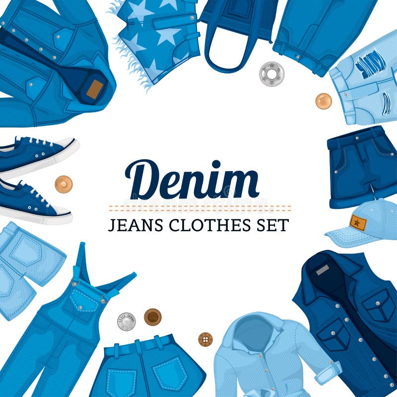 Jeans Denim Posters Set stock vector. Illustration of fashion - 235031628
