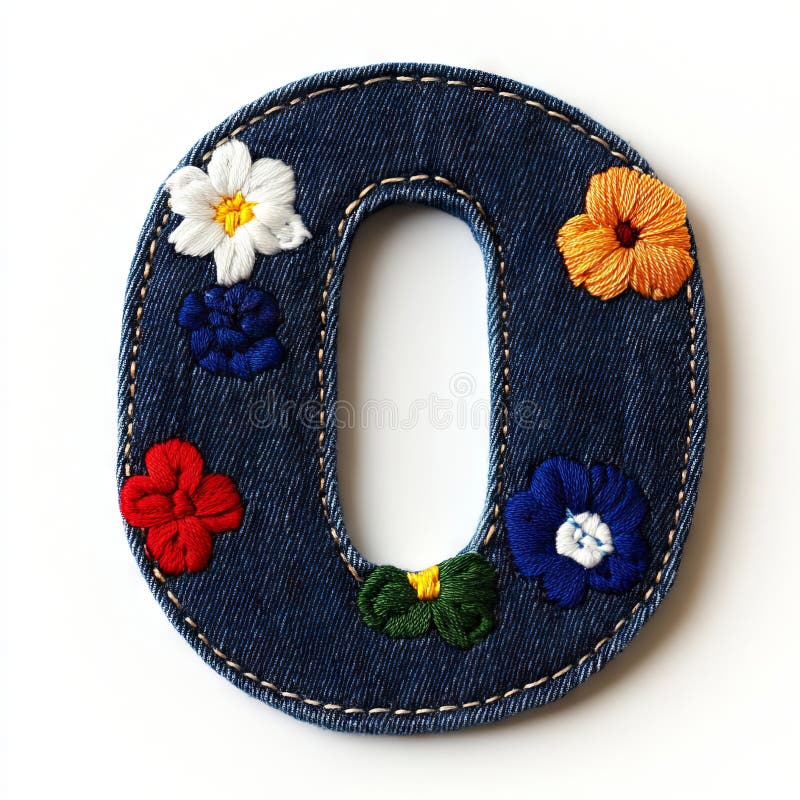 A Denim Letter O with Embroidered Flowers on it Stock Photo - Image of ...