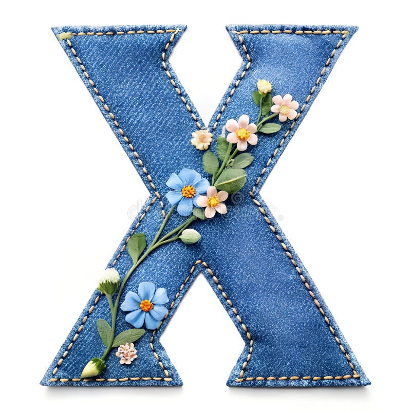 Denim Letters with Flowers on White Background. Stock Illustration ...