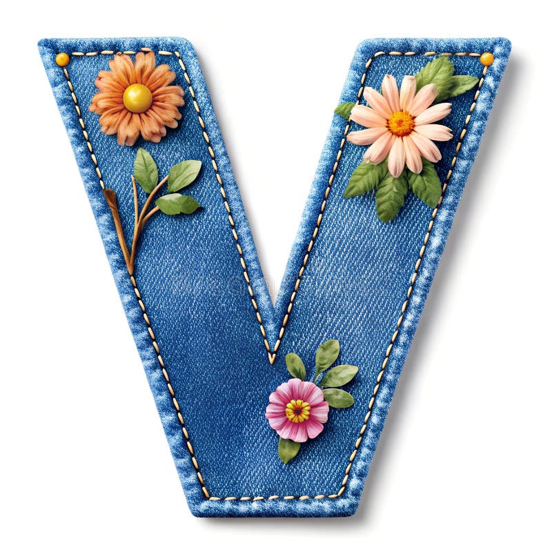 Denim Letters with Flowers on White Background. Stock Illustration ...