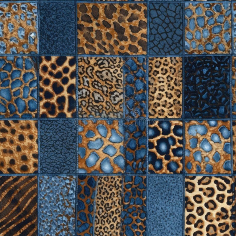 Denim Mosaic Featuring Animal Prints and Varied Textures Stock Image ...