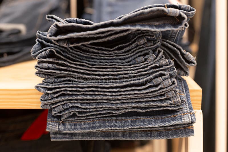 A Denim Pants, a Stack of Blue Jeans Stock Image - Image of denim ...