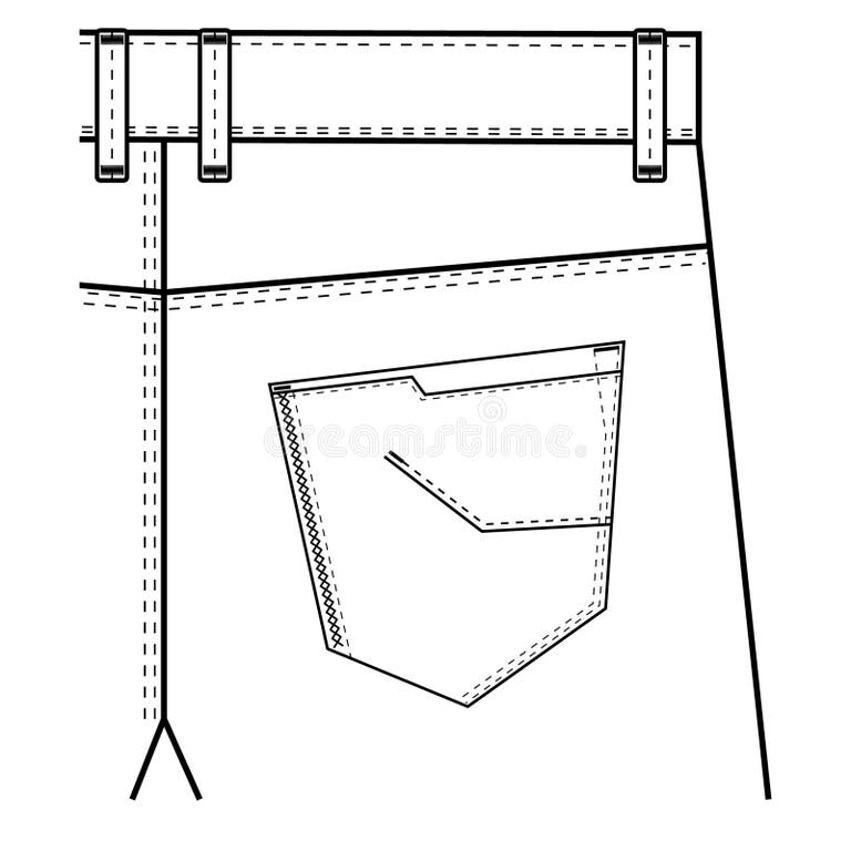 Denim Patch Back Pocket Technical Sketch Set Vector Design Stock ...