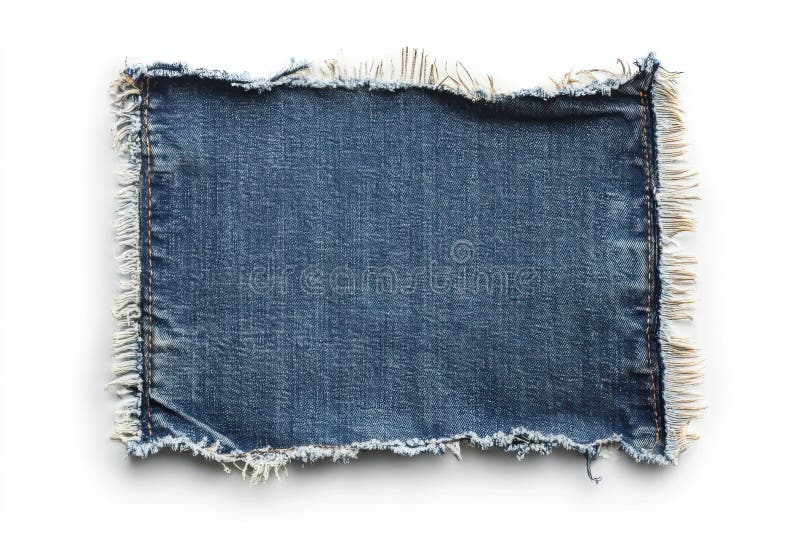 Denim Patch with Frayed Edges Lying on White Background Stock ...