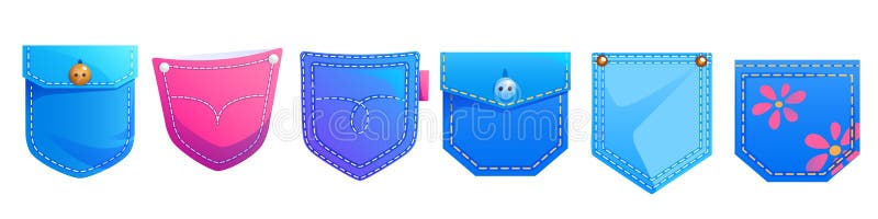 Denim Patch Pockets, Cartoon Design Elements Set Stock Vector ...