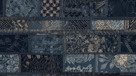 Denim Patchwork Textile, Intricate and Textured, Rustic Decorative ...