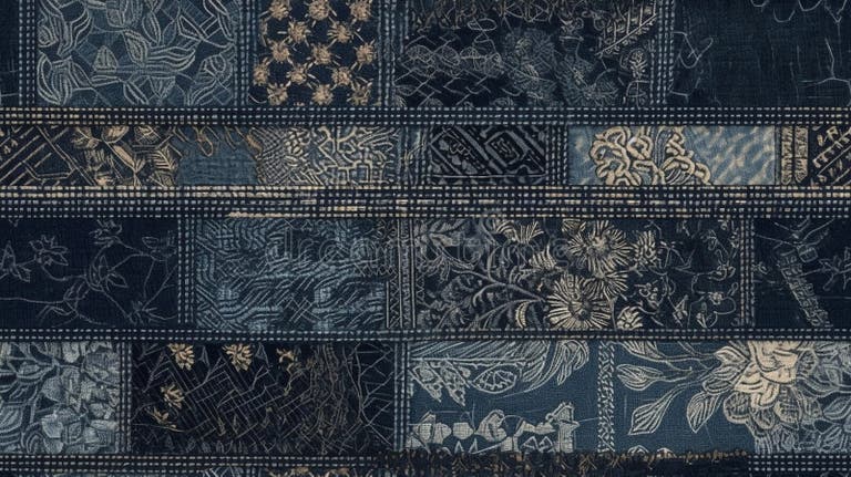Denim Patchwork Textile, Intricate and Textured, Rustic Decorative ...