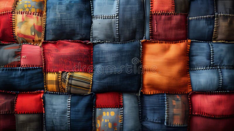 Denim Patchwork Texture Weaved Together with Various Shades and ...