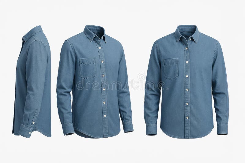 Denim Shirt Displayed in Multiple Views Front Back and Side on a White ...