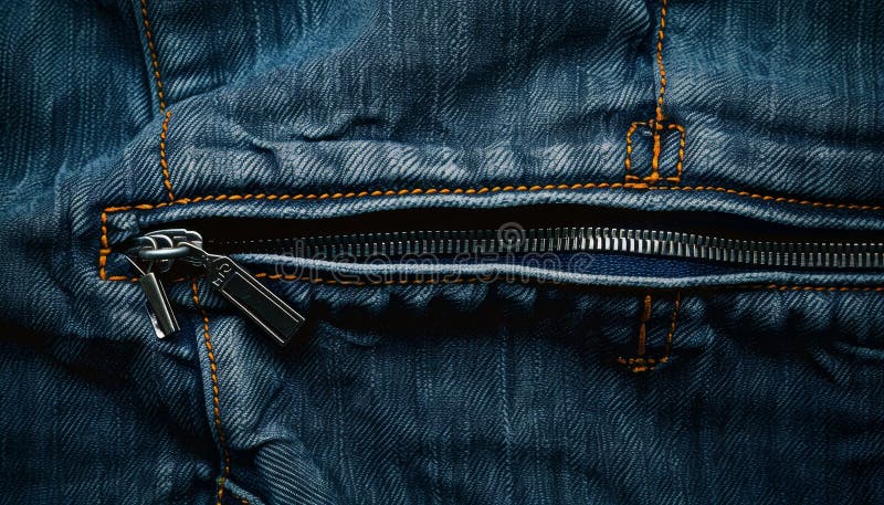 Denim Texture with Partially Open Zipper, Creative Banner Design with ...