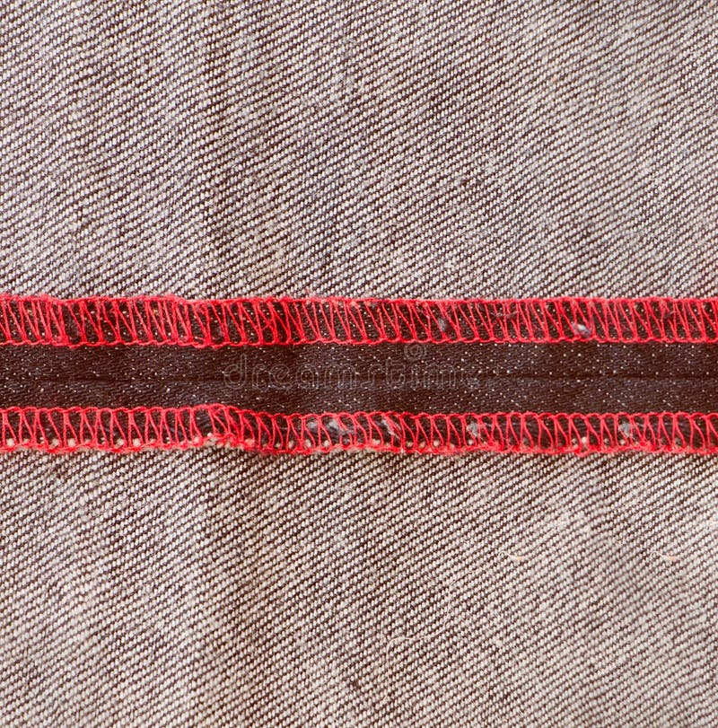 Denim Texture with Red Seam Stock Image - Image of fabric, canvas ...
