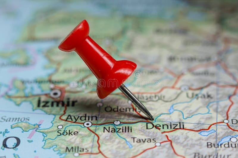 Denizli Town, Turkey Pin on Map Stock Image - Image of place, land ...