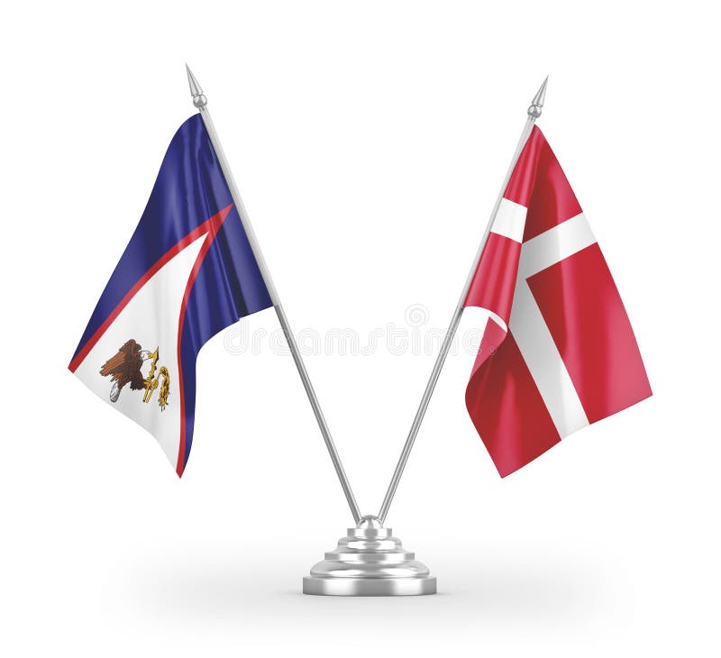 Denmark and American Samoa Table Flags Isolated on White 3D Rendering ...