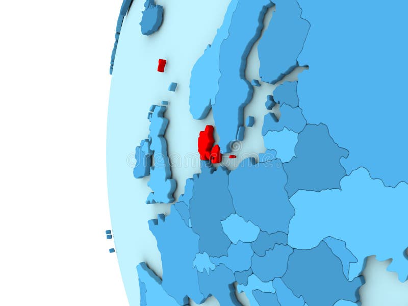 Denmark on blue globe stock illustration. Illustration of dane - 86704734