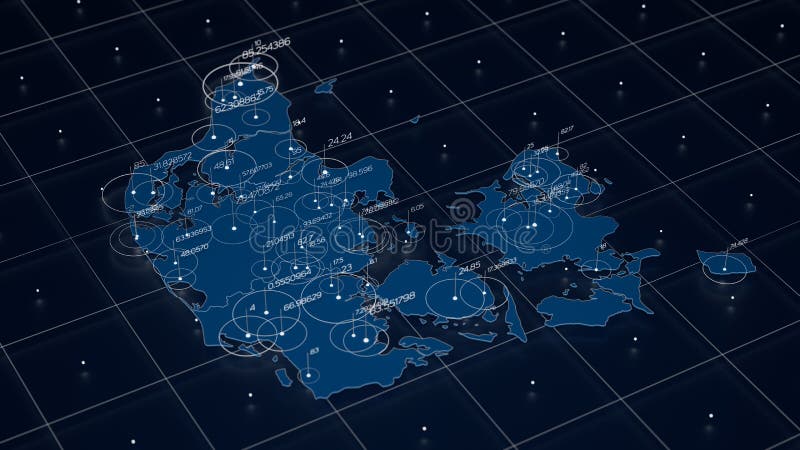 Denmark Blue Map Big Data Visualization. Futuristic Map Infographic ...