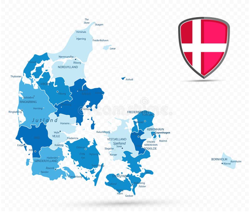 Denmark Blue Map on Transparent Background Stock Vector - Illustration ...