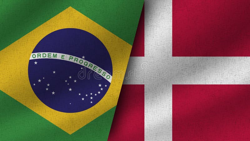 Denmark and Brazil Realistic Two Flags Together Stock Illustration ...