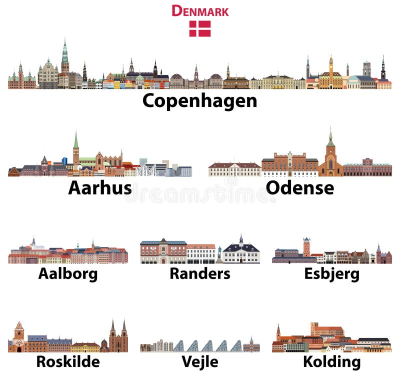 Denamrk Main Cities Skylines Vector Set Stock Vector - Illustration of ...