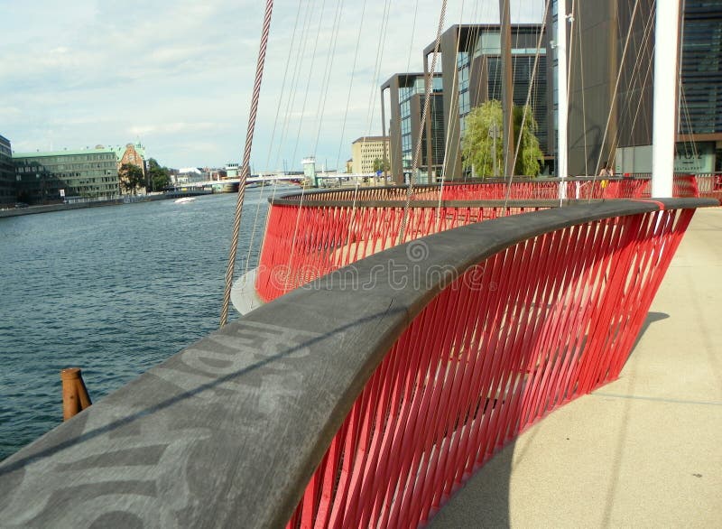 Denmark, Copenhagen, Circle Bridge, Fences and Masts of the Bridge ...