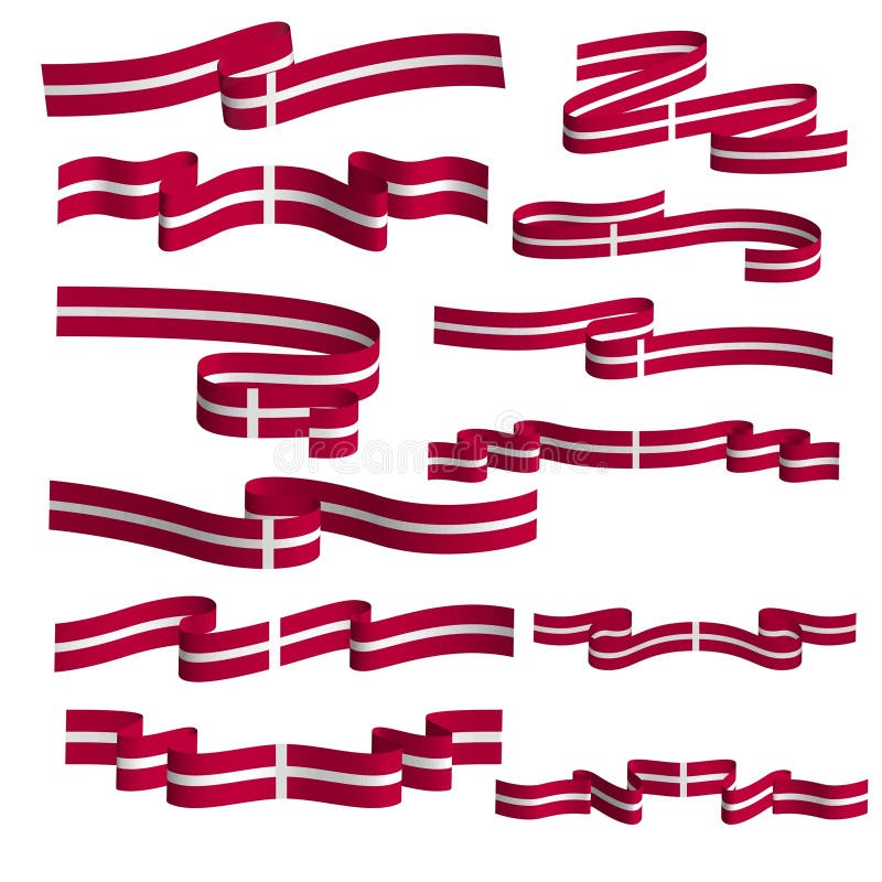 Denmark Country Flag Ribbon Vector Set Stock Vector - Illustration of ...