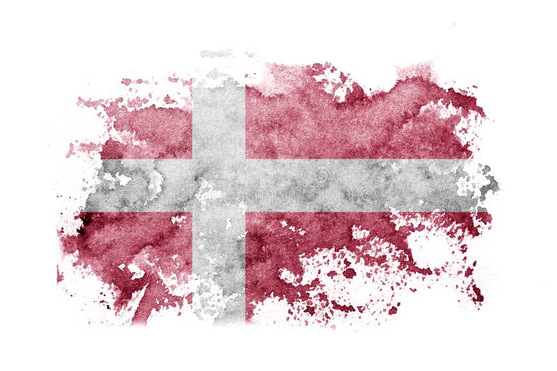Denmark, Danish Flag Background Painted on White Paper with Watercolor ...