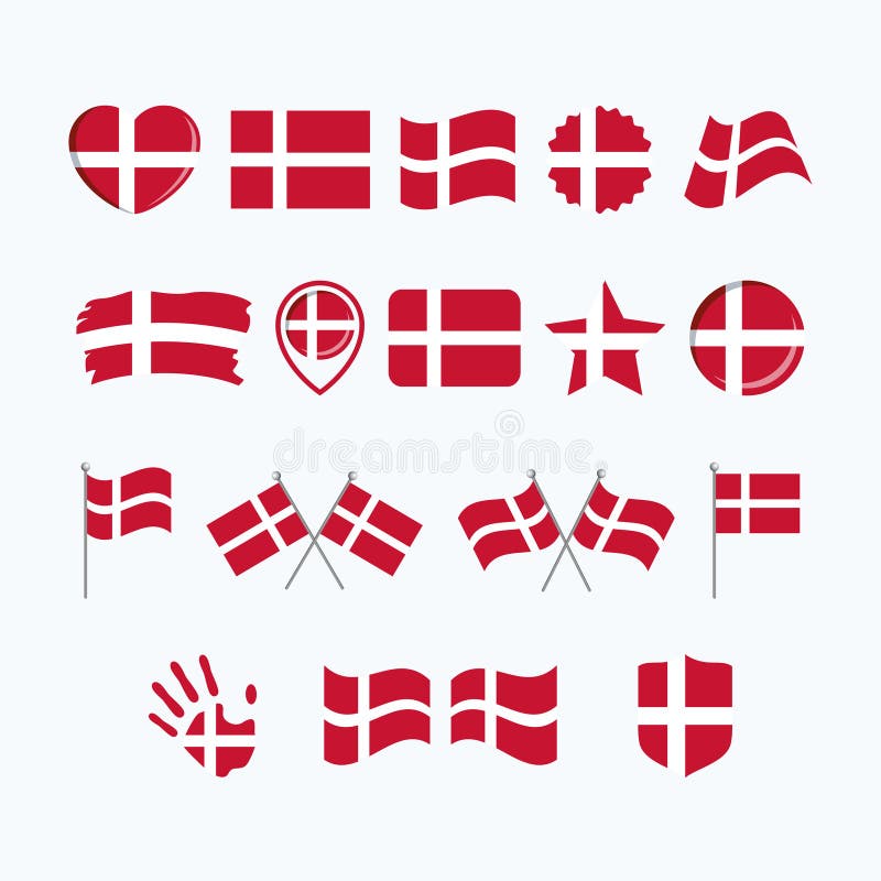 Flag of Denmark Icon Set Vector Isolated on a Gray Background Stock ...