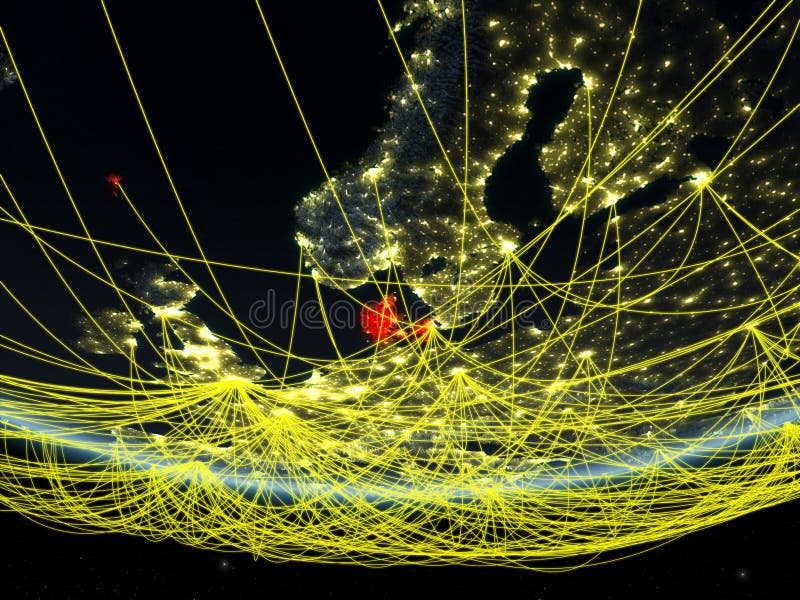Denmark on Dark Earth with Network Stock Illustration - Illustration of ...