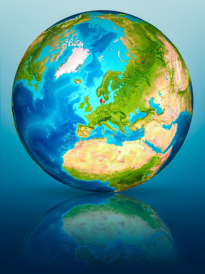 Map of Denmark on 3D Earth stock illustration. Illustration of denmark ...