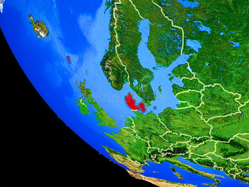 Denmark on Earth from Space Stock Illustration - Illustration of danish ...