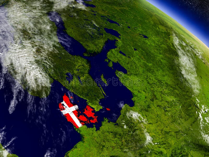 Denmark with Embedded Flag on Earth Stock Illustration - Illustration ...