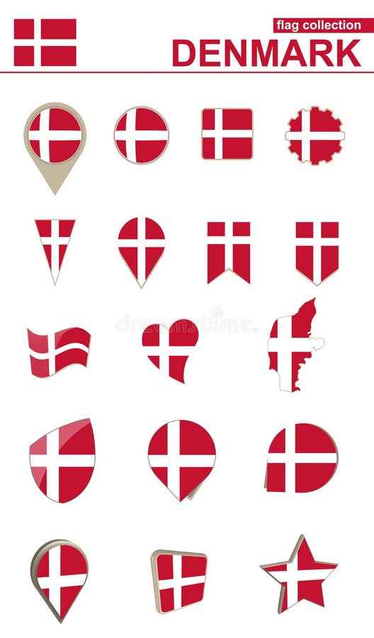 Denmark Flag Collection. Big Set for Design Stock Vector - Illustration ...