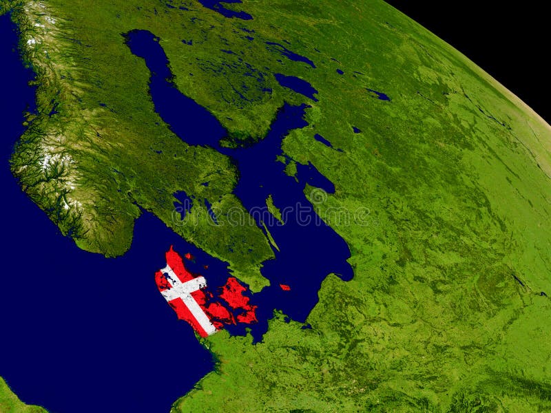 Denmark with flag on Earth stock illustration. Illustration of denmark ...