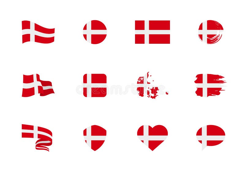 Denmark Flag - Flat Collection. Flags of Different Shaped Twelve Flat ...